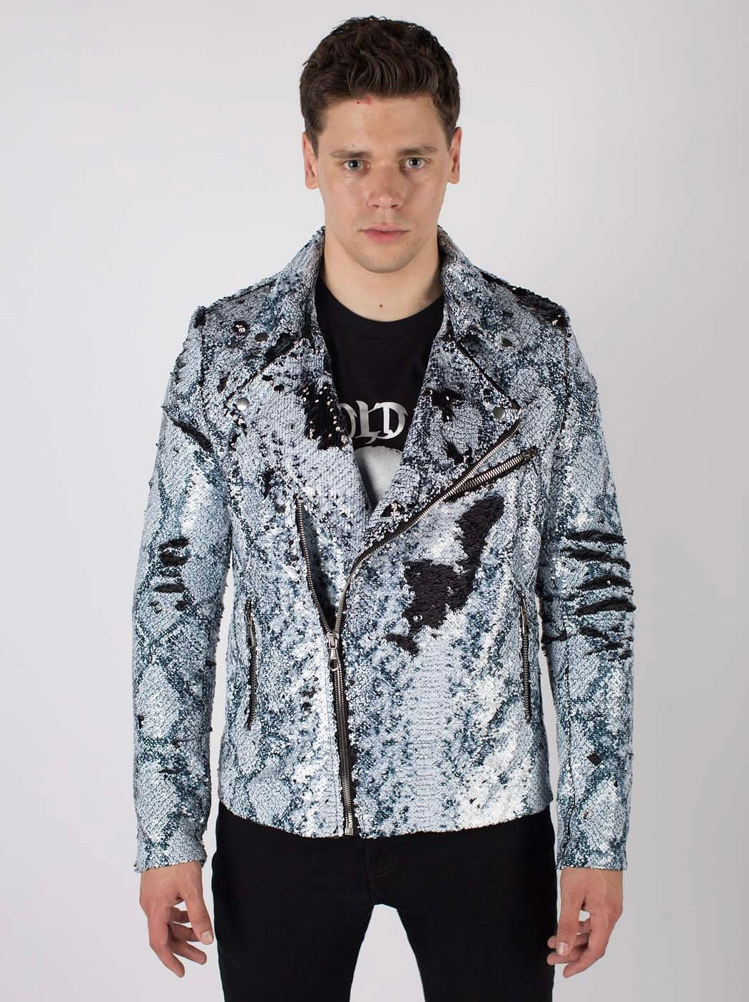 Any Old Iron Men's Whitesnake Sequin Moto Jacket